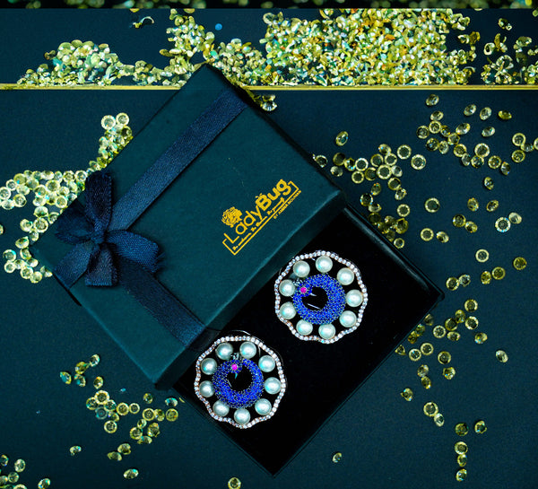 Peacock Studs with Royal Blue Stones Victorian Polish (LB-196) – Ladybug